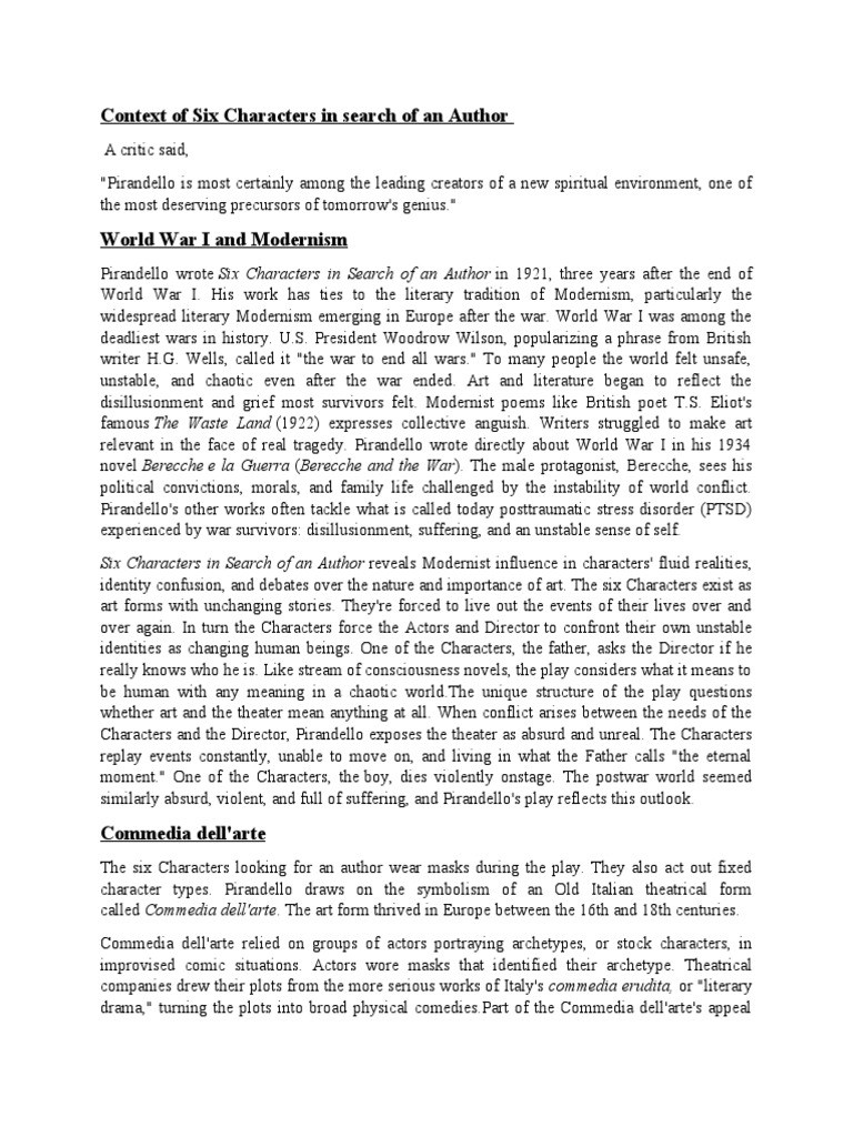 Context of Six Characters in Search of An Author | PDF | Commedia Dell ...