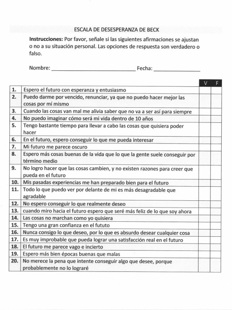 Escala de Desesperanza de Beck | PDF