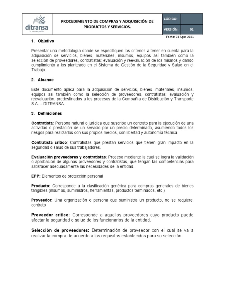 Procedimiento de Compras y Adquisición de Productos y Servicios. | PDF | Business | Bienes
