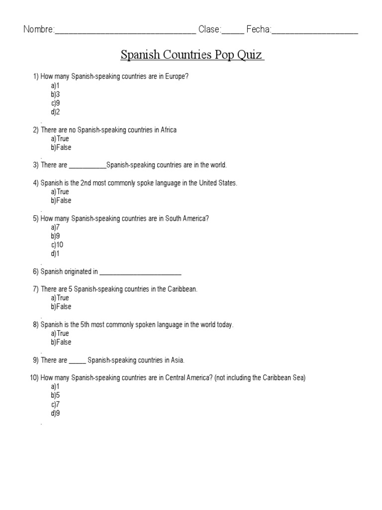 Pop Quiz Spanish Countries ORIG | PDF