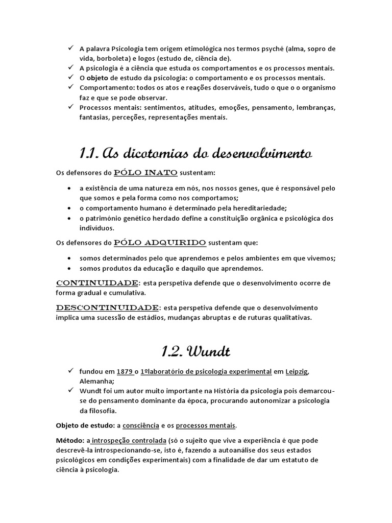 Resumo Wundt Watson Freud | PDF | Psicologia | Behaviorismo