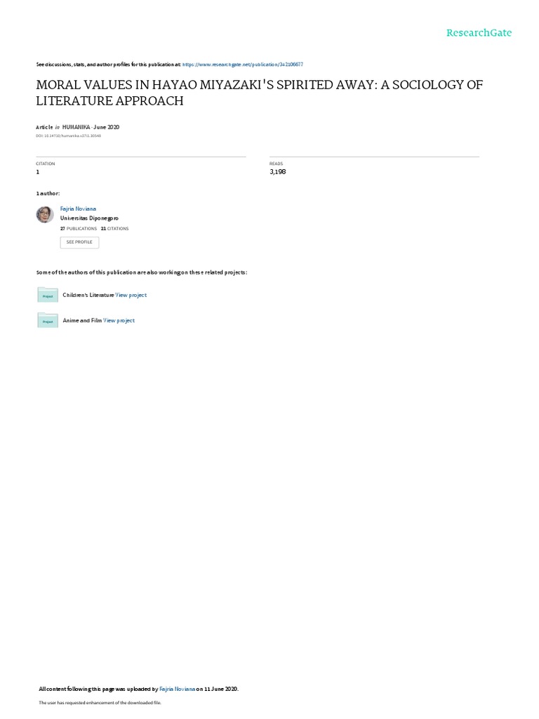 Moral Values in Miyazaki S Spirited Away | PDF | Anime