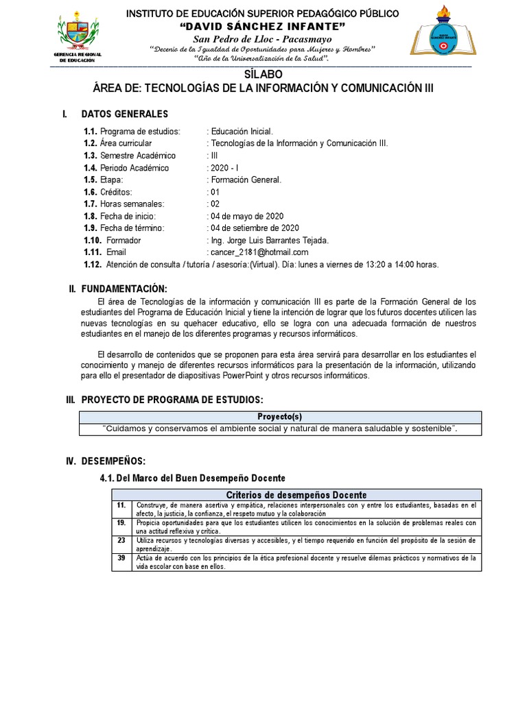 Sílabo Tic III 2020 | PDF | Evaluación | Maestros