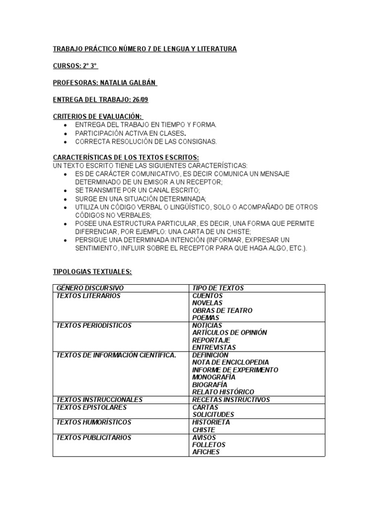 Trabajo Práctico N°9 De Lengua Y Literatura Para 2° Pdf Autor