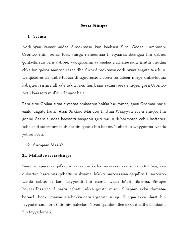 Seera Siinqee | PDF