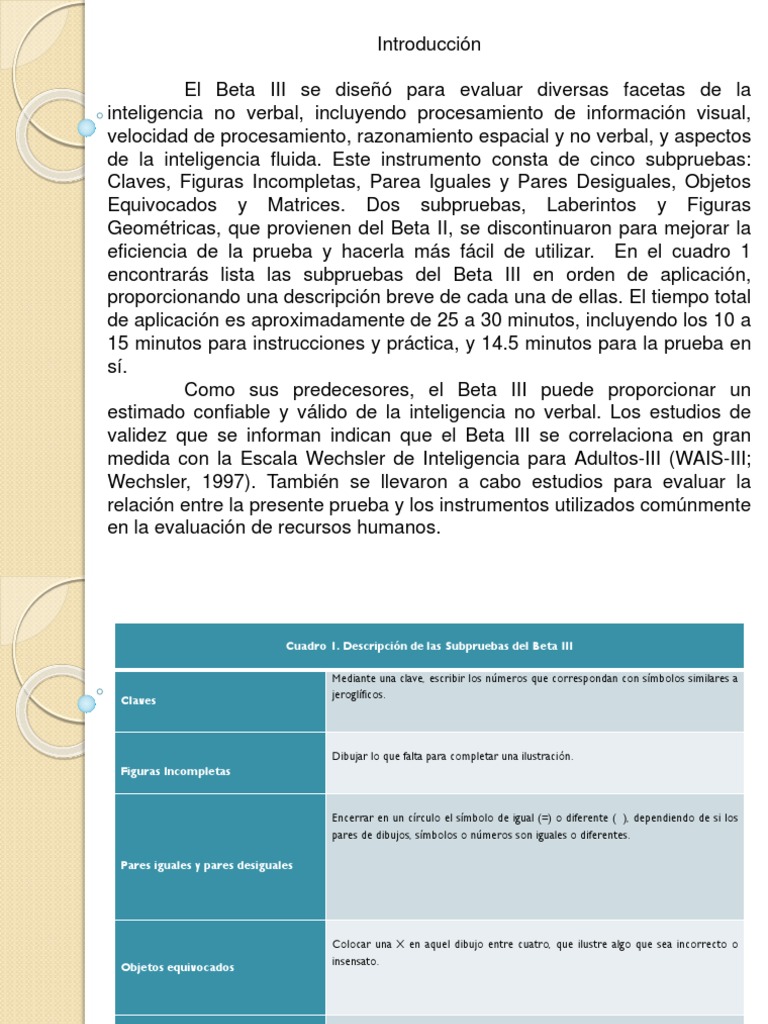 Beta III: Evaluación de Inteligencia No Verbal | PDF