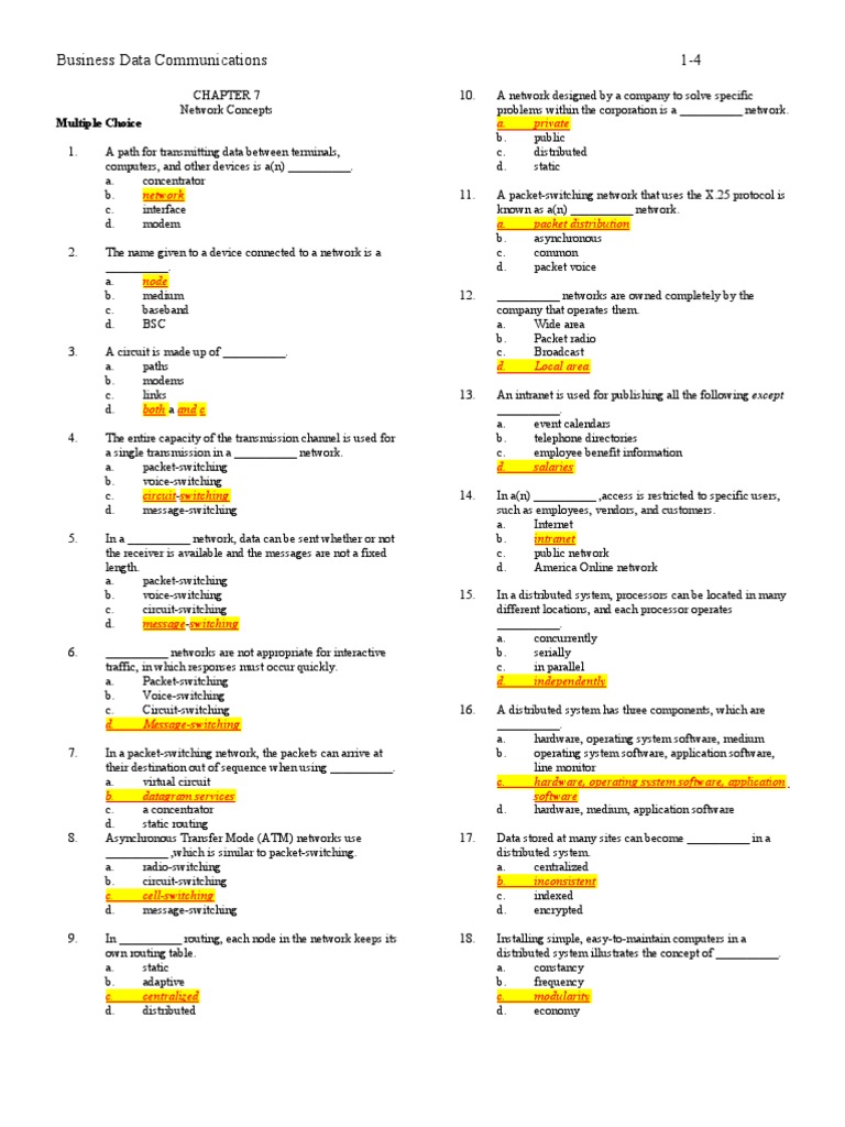 Chapter 07 Test-Answer | PDF | Packet Switching | Computer Network