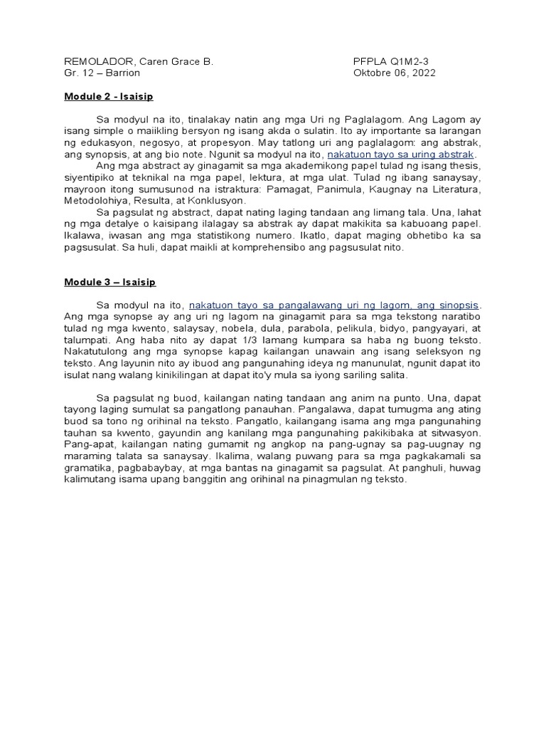 Pagsulat NG Iba't Ibang Uri NG Paglalagom | PDF