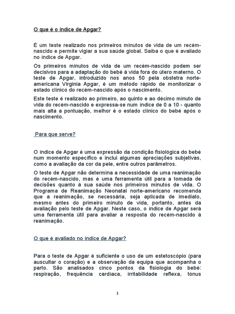 Entendendo o Índice de Apgar | PDF | Especialidades médicas | Medicina ...