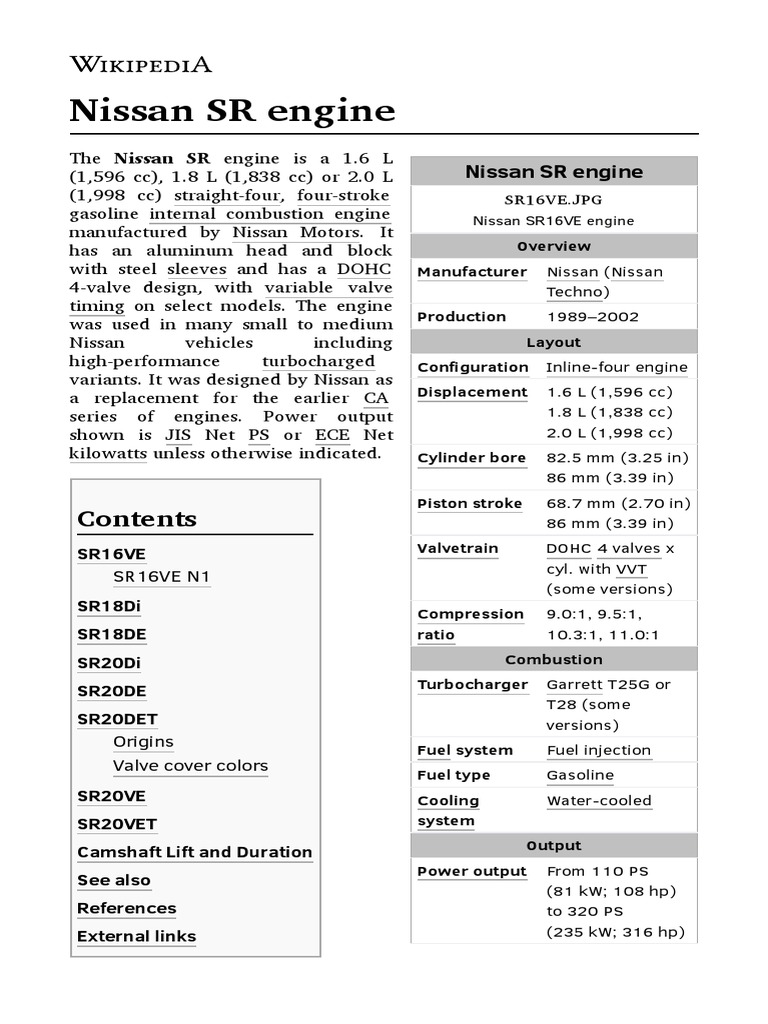 Nissan - SR - Engine Type | PDF | Internal Combustion Engine ...