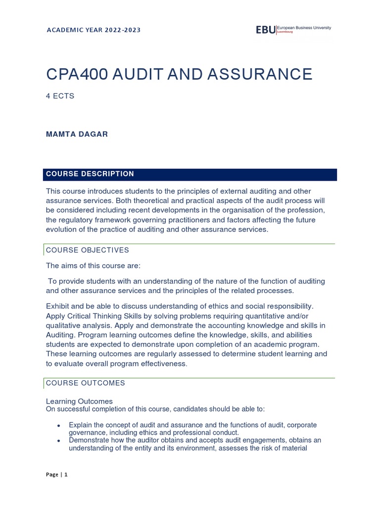 Course Outline | PDF | Financial Audit | Audit