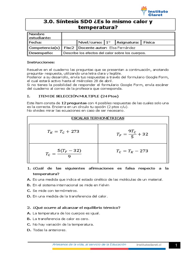 T° y Calor Prueba 2 | PDF | Temperatura | Calor