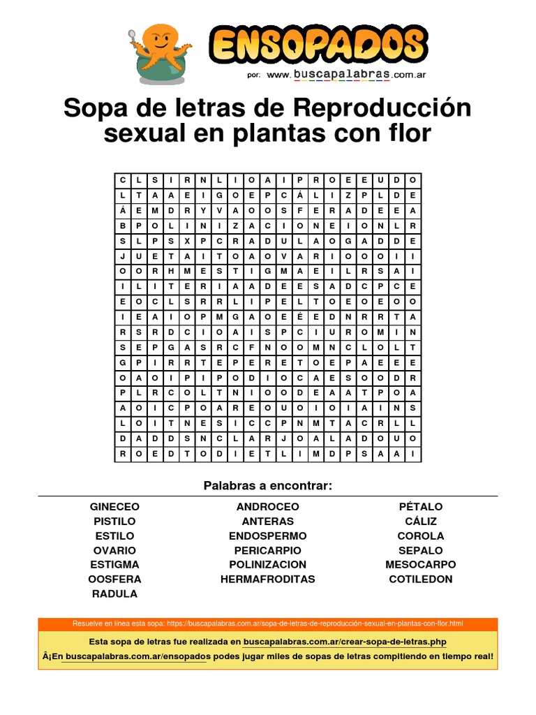 Sopa de letras: Reproducción en plantas | PDF | Flores | Plantas