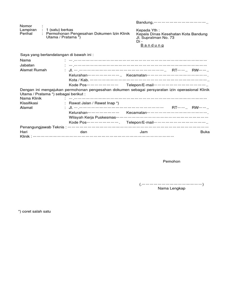 Form Izin Operasional Klinik | PDF
