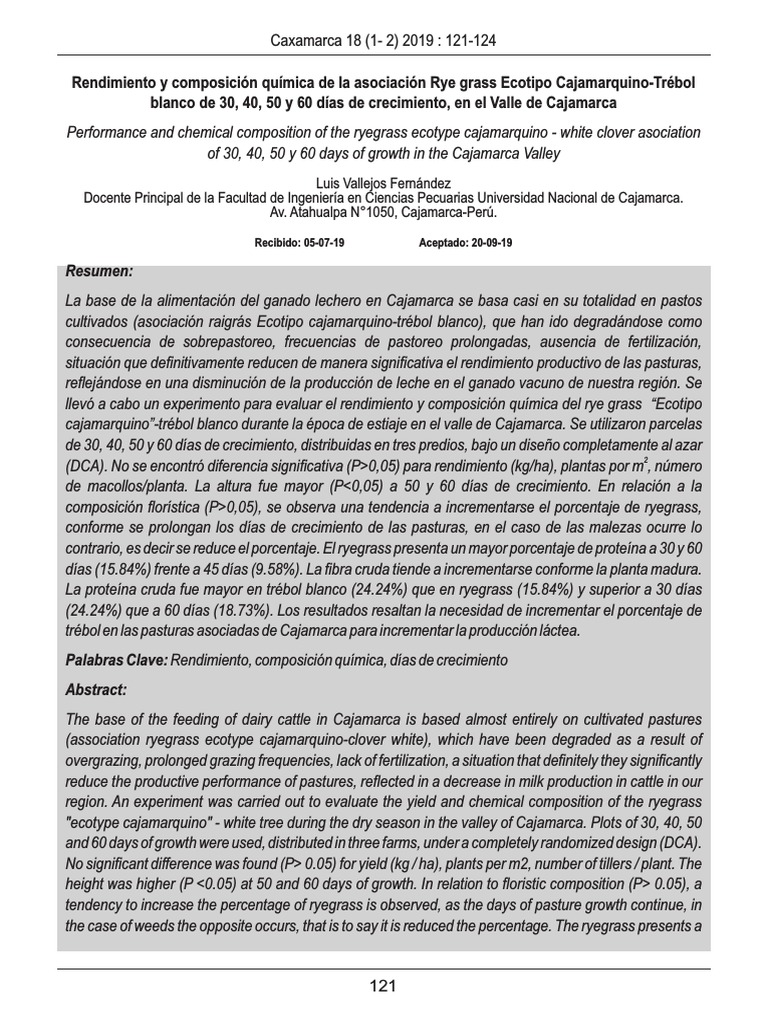 Rye Grass Trebol Cajamarca Vallejos 2019 | PDF | Pasto | Agricultura