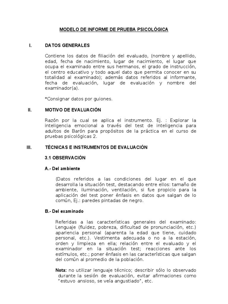 Modelo de Informe Pruebas Psicológicas (Psicopatología 1) - Tagged | PDF | Sicología | Inteligencia