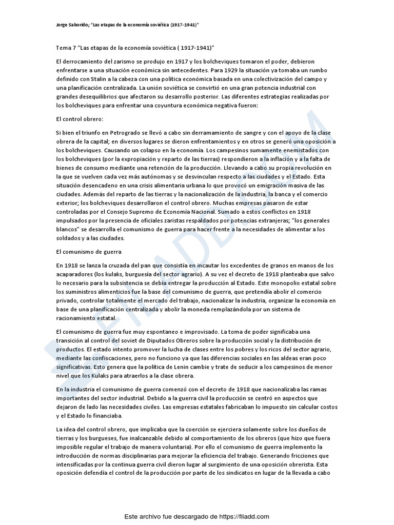 Jorge Saborido Las Etapas de La Economia Sovietica 1917-1941 | PDF | Comunismo | Unión Soviética