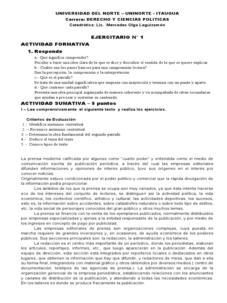 Comprensión Lectora en Derecho y Prensa | PDF | Business | Periódicos