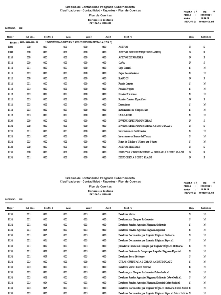 Plan de Cuentas Usac 2021 | PDF