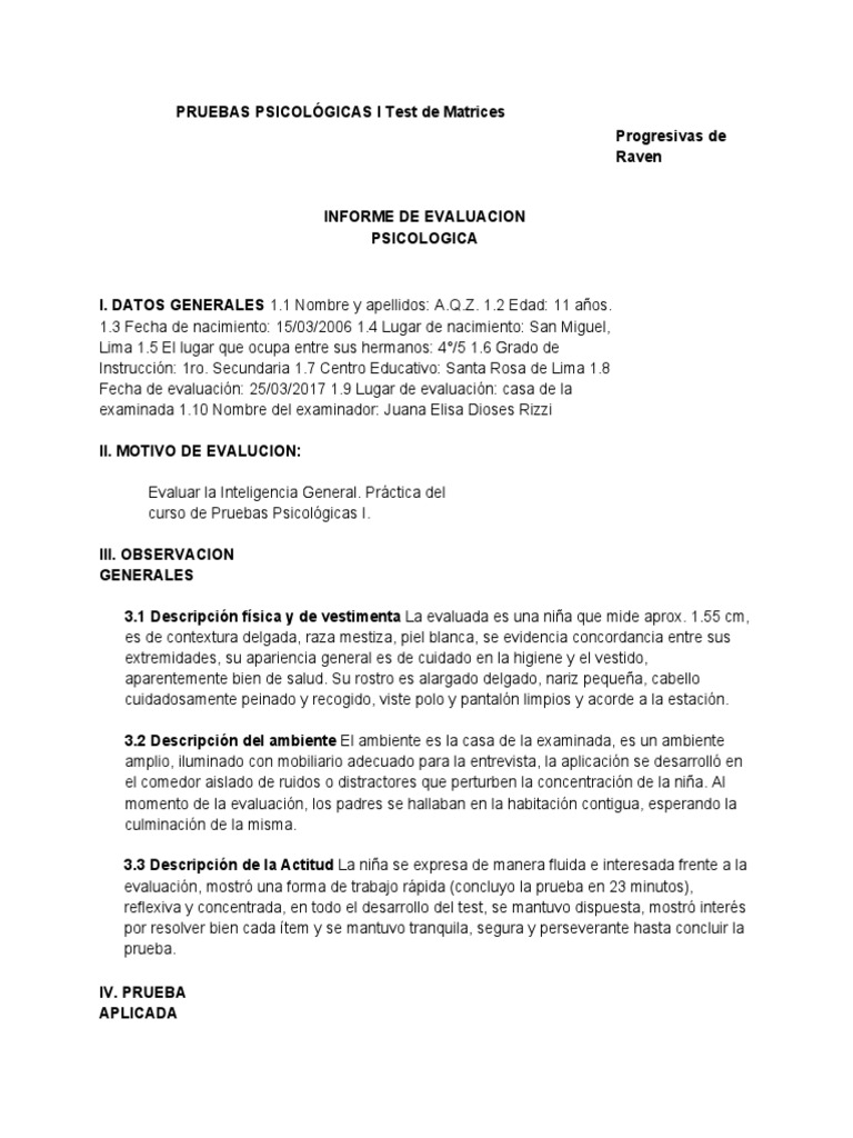 Modelo Informe Raven | PDF