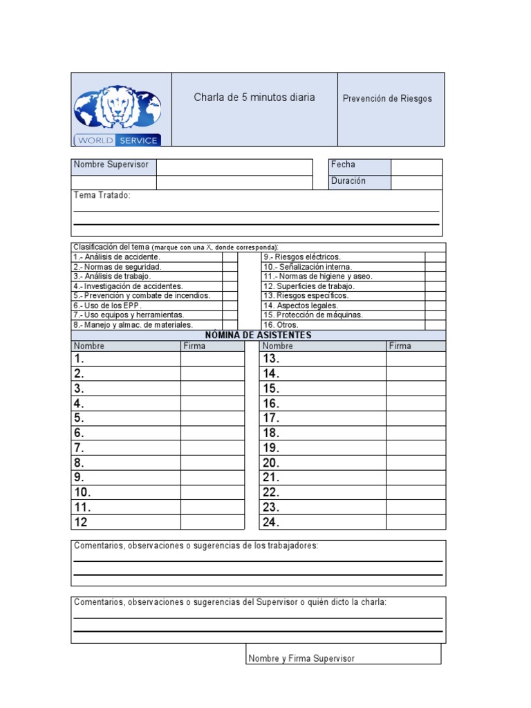 Formato Charla de 5 Min. Diarias. | PDF