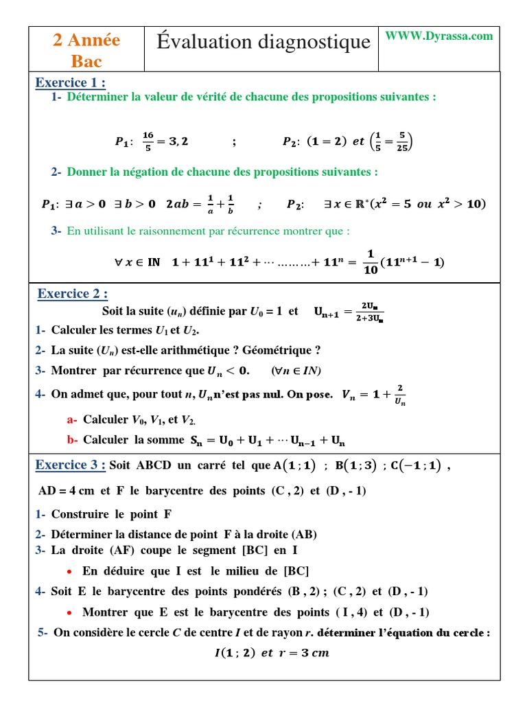 Évaluation diagnostique maths 2ème année | PDF | Cercle | Courbe