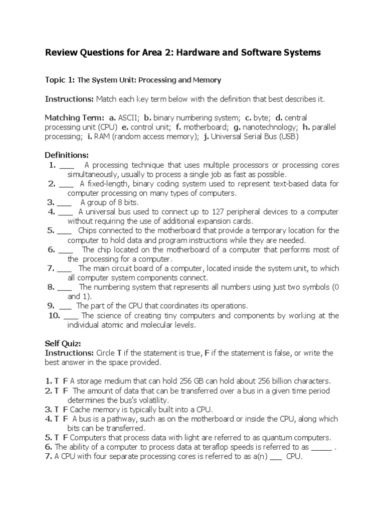 Review Questions For Area 2 | PDF | Computer Data Storage | Operating System