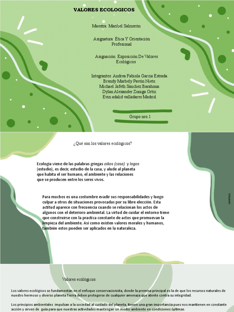 Exposicion de Valores Ecologicos Grupo 3 | PDF | Entorno natural ...