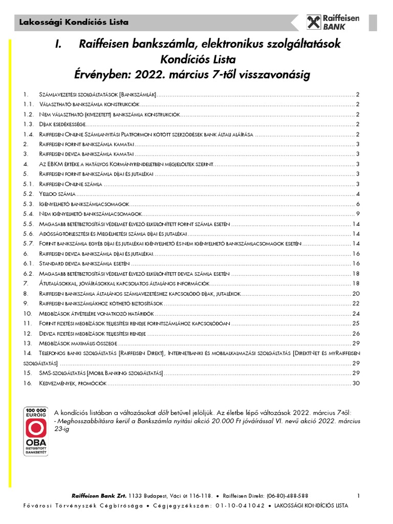 Lakossagi Bankszamla Kondicios Lista | PDF
