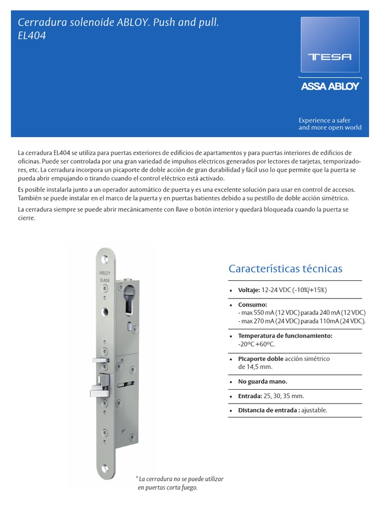 ABLOY EL404 Ficha Técnica 1 | PDF | Bienes manufacturados | Equipo