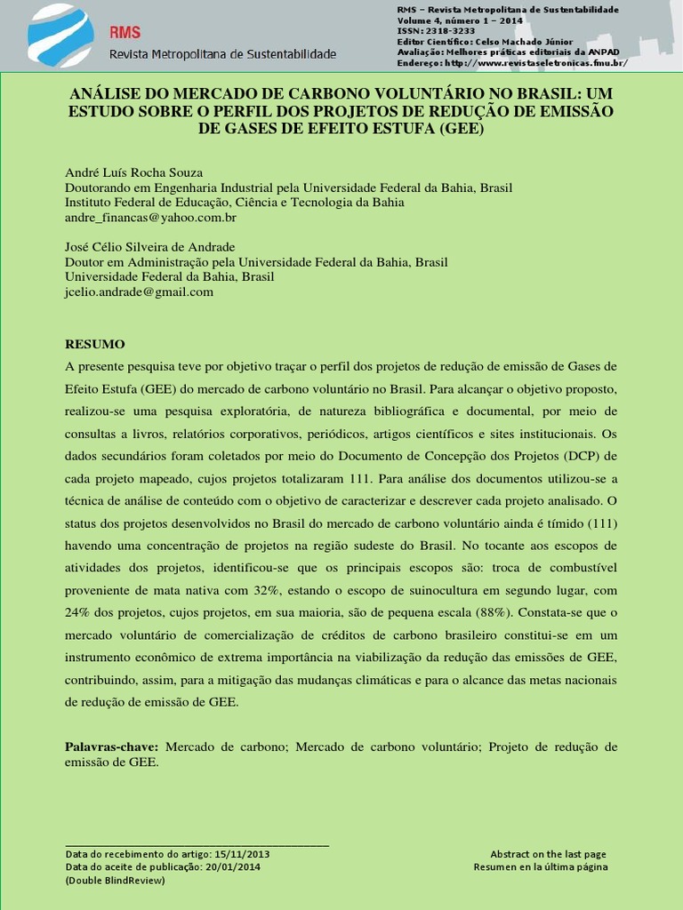 Análise Do Mercado de Carbono Voluntário No Brasil | PDF | Protocolo de Quioto | Aquecimento ...