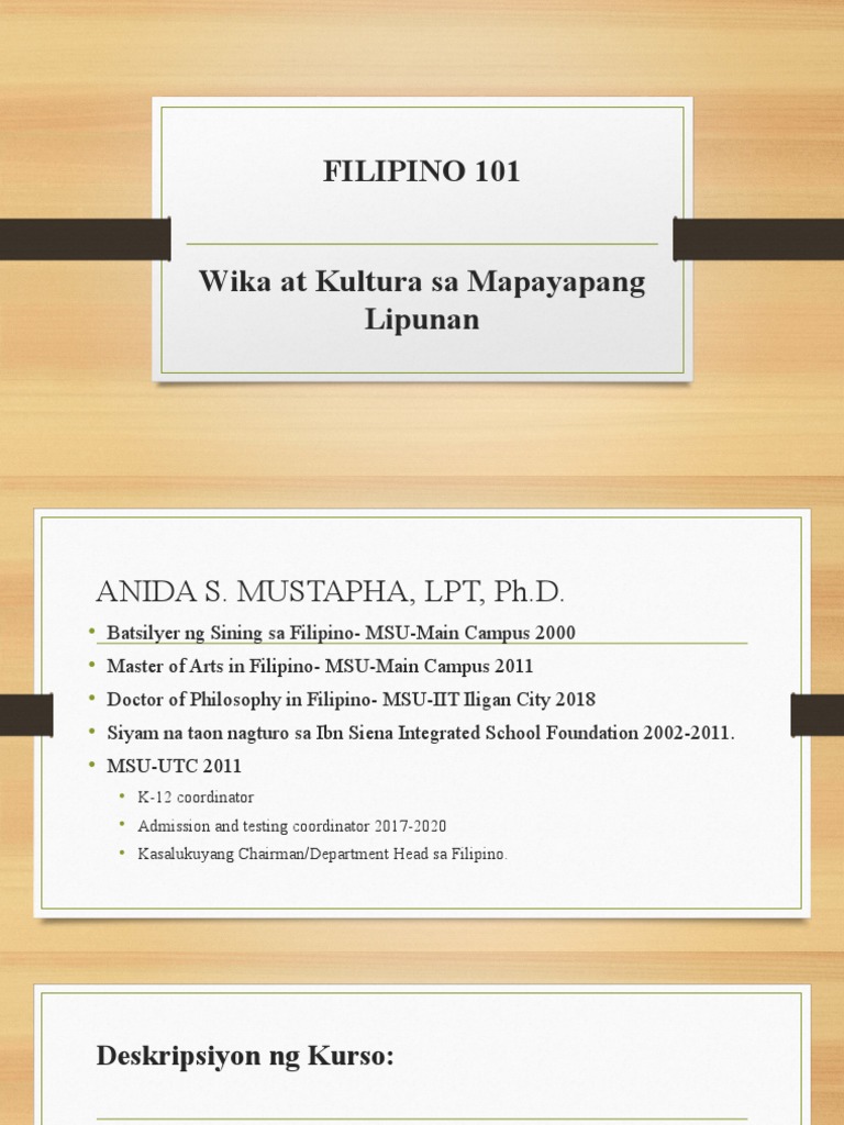 My Filipino 101 Class 2021 | PDF