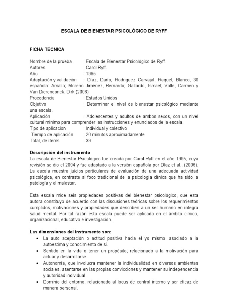 Escala de Bienestar Psicológico Ryff | PDF | Sicología | Pensamiento