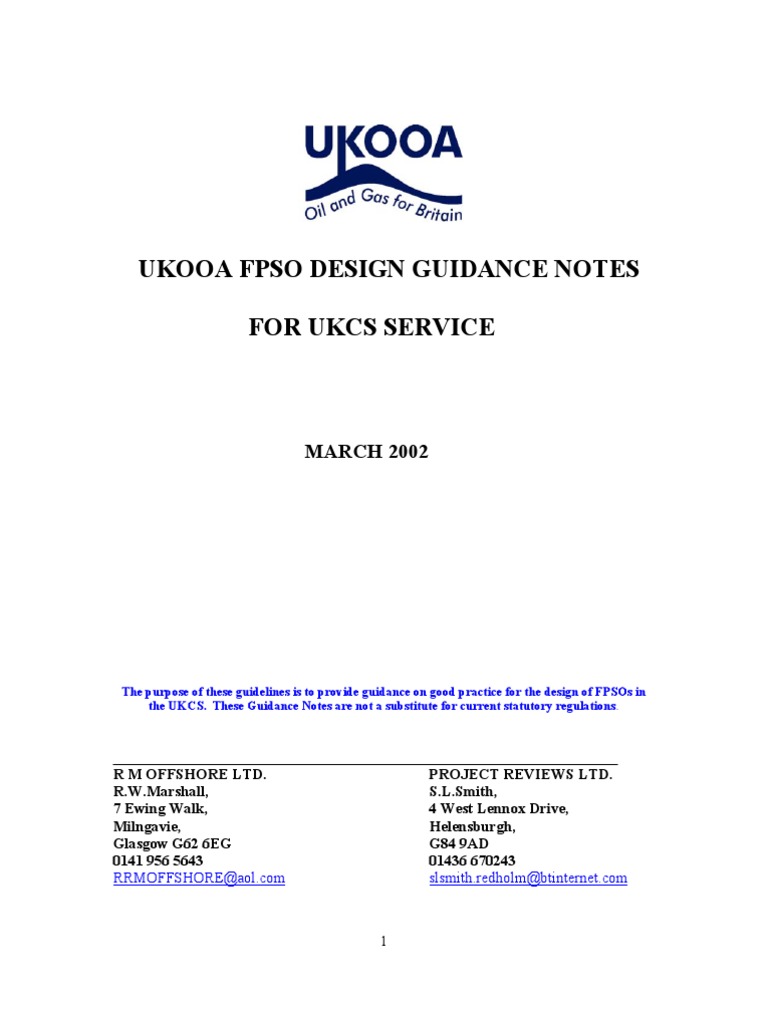 UKOOA FPSO Design Guidance Notes | PDF | Petroleum Reservoir | Oil Tanker