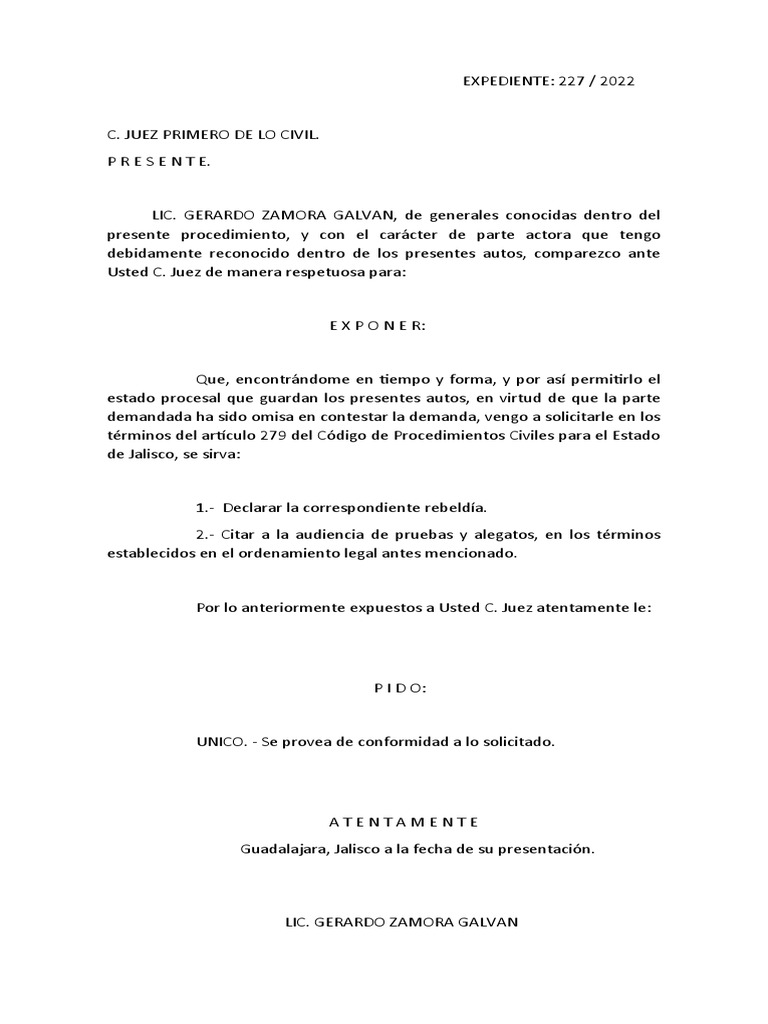 Solicitud de Rebeldía en Juicio Civil | PDF | Política | Ciencias sociales