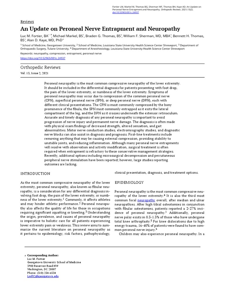 An Update On Peroneal Nerve Entrapment and Neuropathy | PDF ...