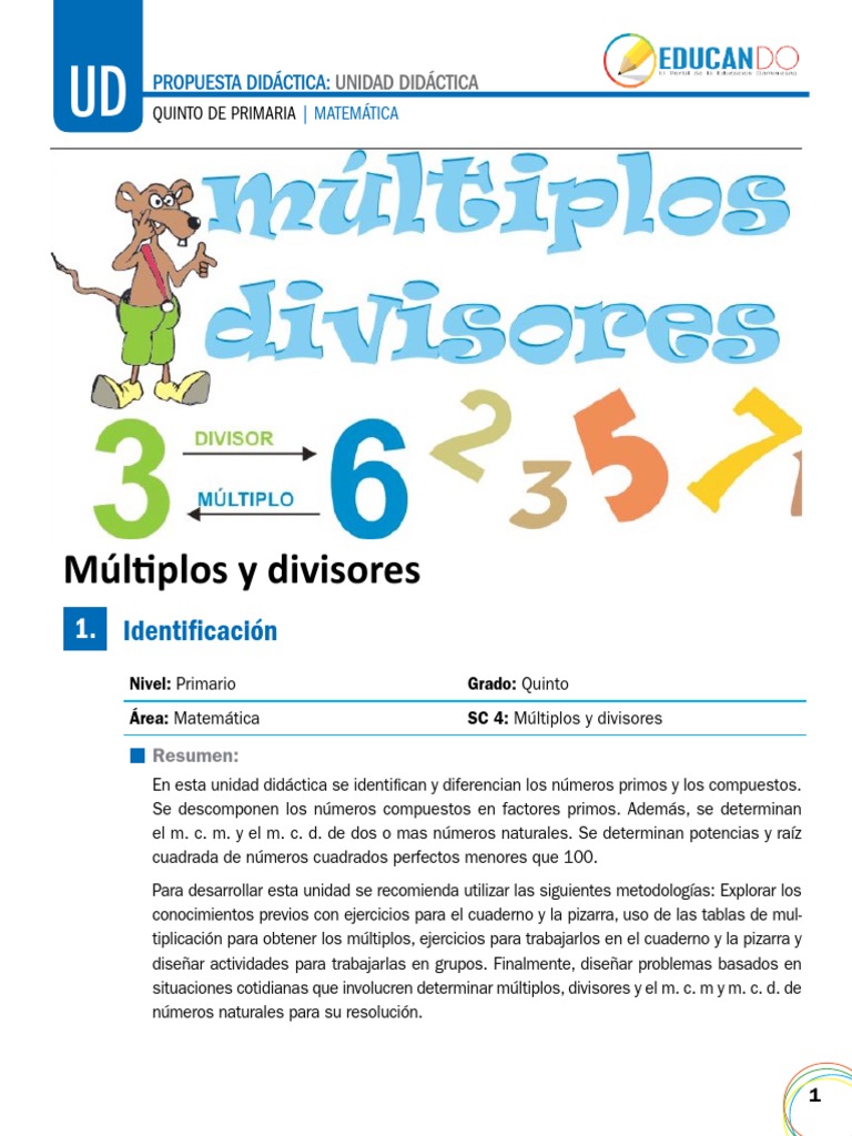 Múltiplos y Divisores: Identificación | PDF | Exponenciación ...
