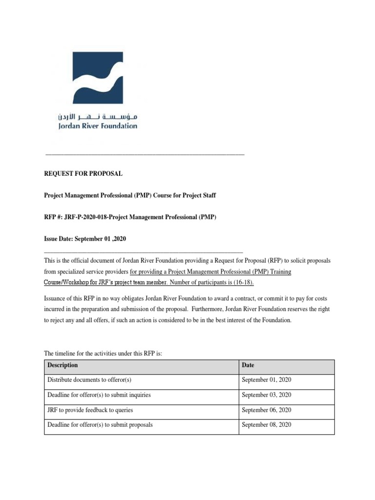 RFP For PMP Course Training | Descargar gratis PDF | Offer And Acceptance | Request For Proposal