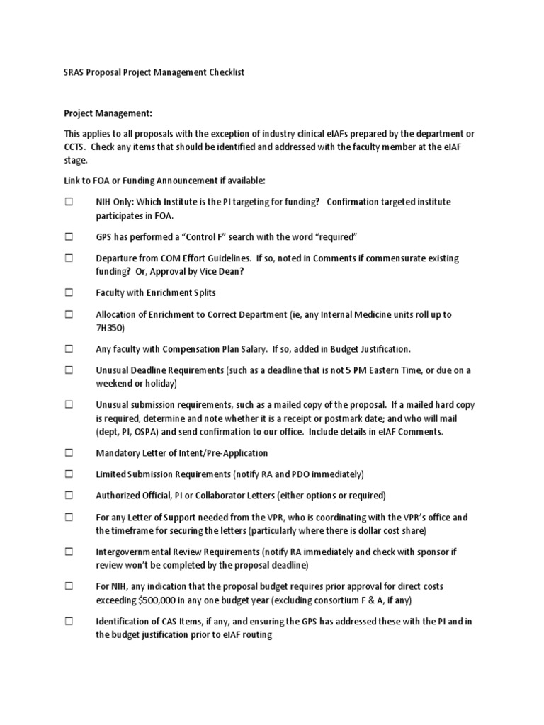 Project Management Checklist Proposal Pdf