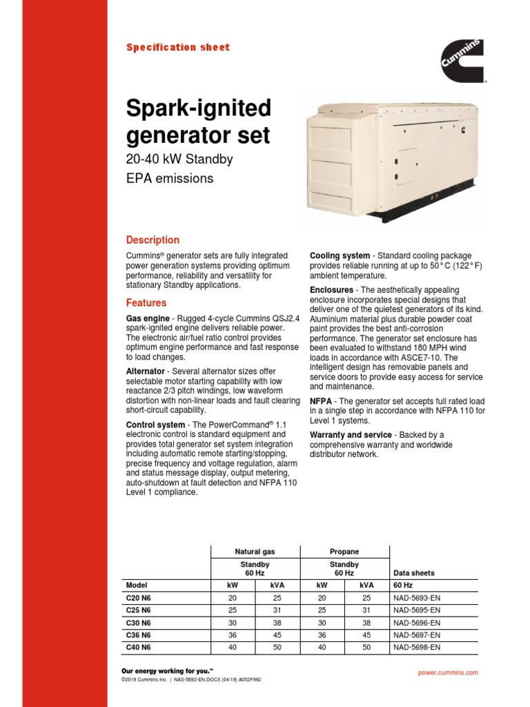 Cummins C25N6 Spec Sheet and Drawings | PDF | Electric Generator ...