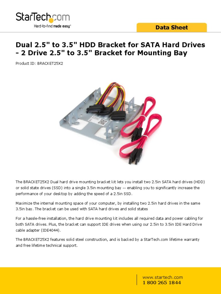 Startech BRACKET25X2 Datasheet | PDF | Hard Disk Drive | Solid State Drive