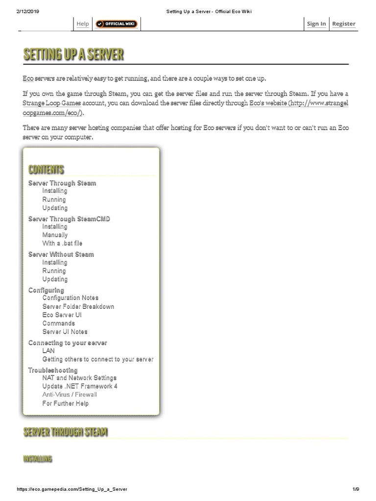Setting Up A Server - Official Eco Wiki | PDF