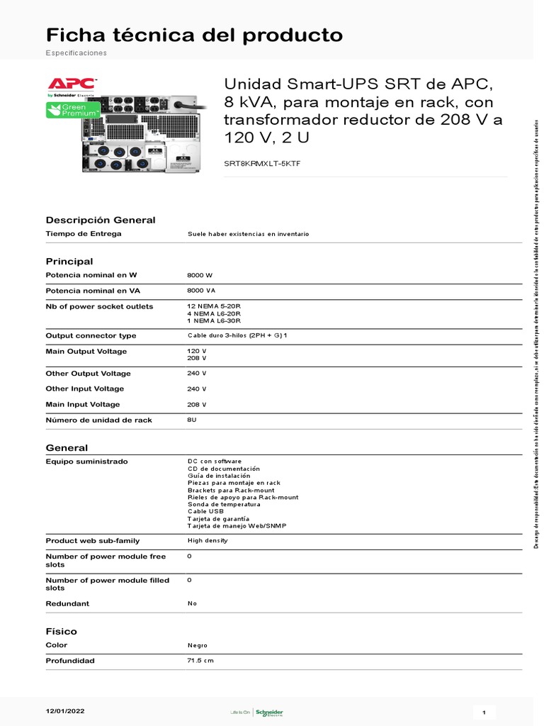 Smart-UPS en Línea - SRT8KRMXLT-5KTF | PDF | Cantidades fisicas ...