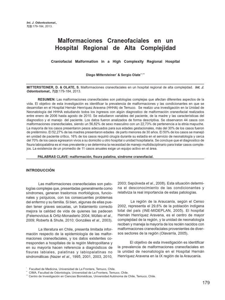 Malformaciones Craneofaciales en Un Hospital Regional de Alta Complejidad | PDF | Especialidades ...