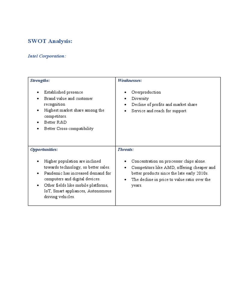 Swot and Ratio Analysis | PDF | Intel | Advanced Micro Devices