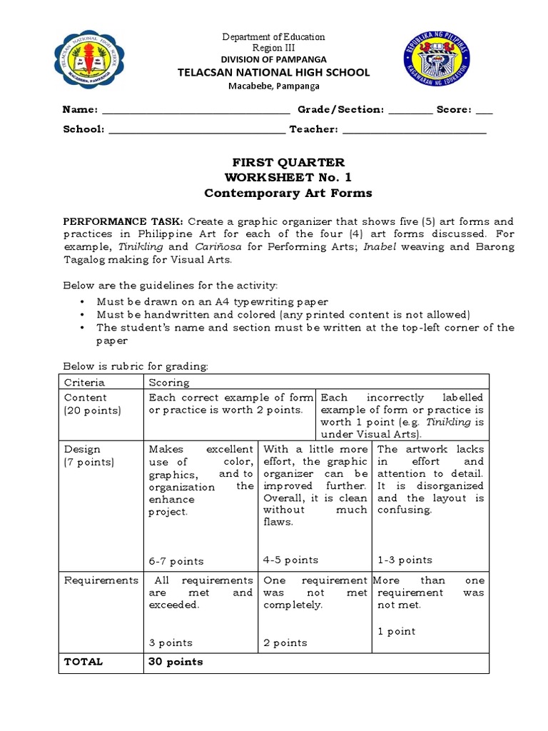 WORKSHEET No. 1 Contemporary Art Forms | PDF | Paintings | 2 D Computer ...