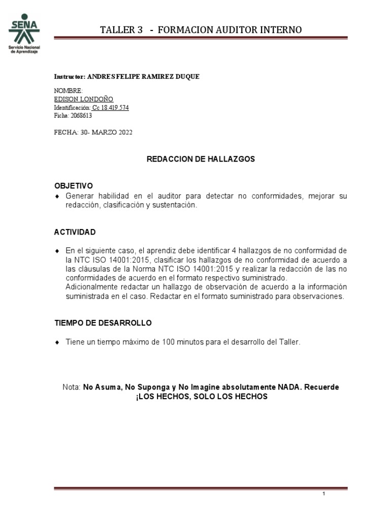 Desarrollo Taller 3 | PDF | Contralor | Auditoría Desarrollo Taller 3 | PDF | Contralor | Auditoría