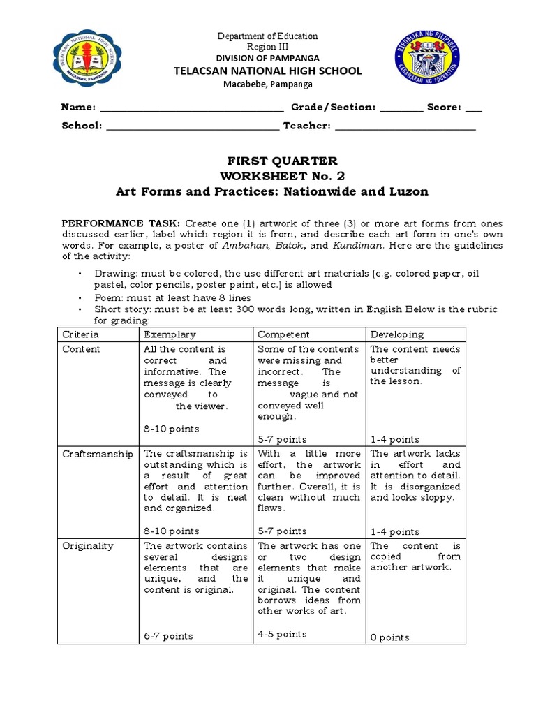 WORKSHEET No. 2 Contemporary Art Forms | PDF | Dances