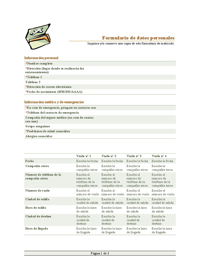 Plantilla Formulario de Datos Personales Kick | Descargar gratis PDF ...