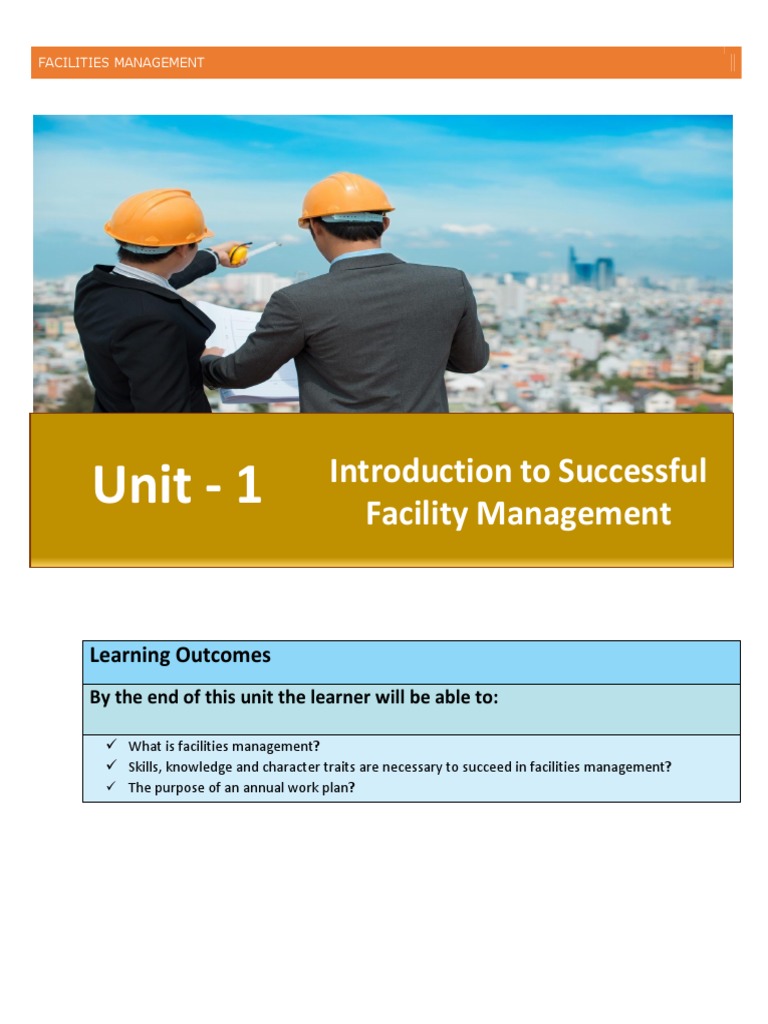 1661437140unit 1 - Introduction To Successful Facility Management | PDF | Expert | Outsourcing